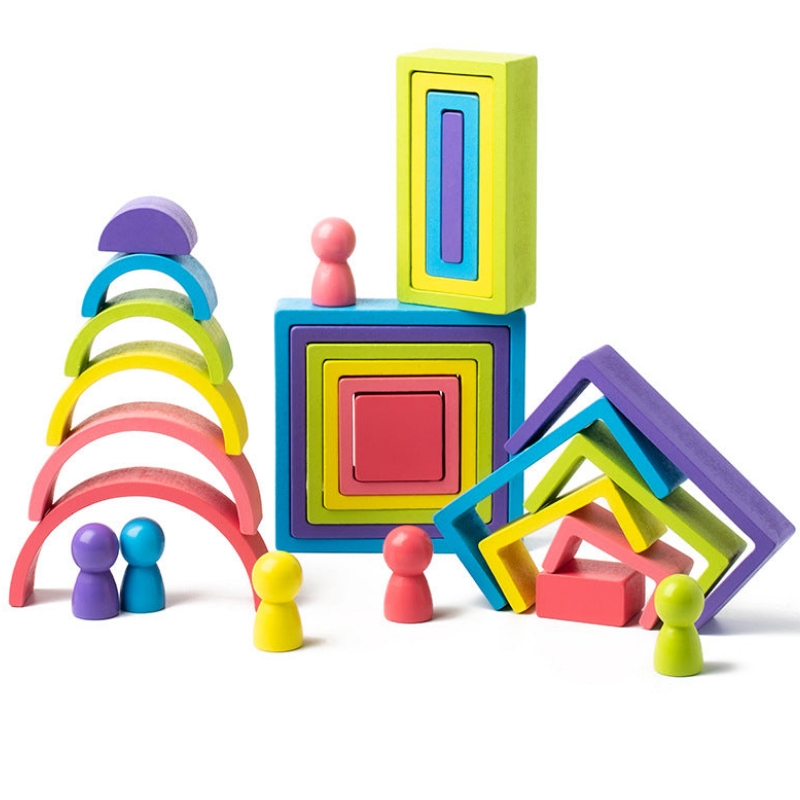 Rainbow Stacking with All Shapes Wooden - Brain Box Games